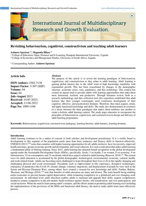 Pdf Revisiting Behaviourism Cognitivist Constructivism And Teaching Adult Learners