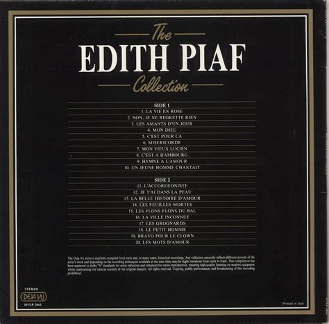 Edith Piaf The Edith Piaf Collection Italian Vinyl Lp —