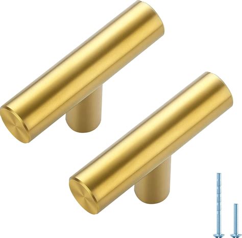 Hyke 10 Pack 2 Inch Length Kitchen Cabinet Handles With Single Hole Brushed Brass Cabinet Pulls