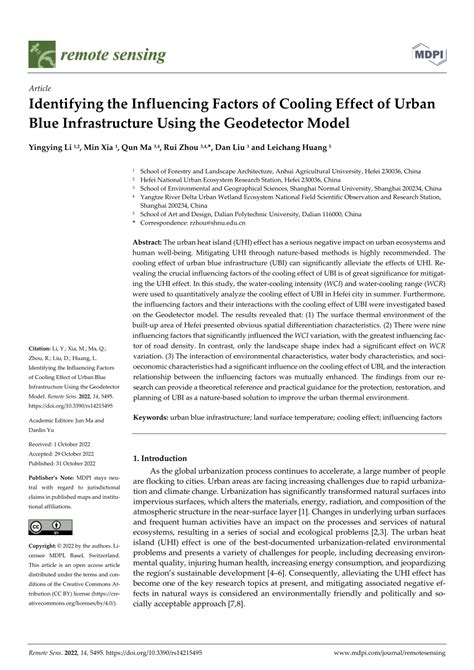 Pdf Identifying The Influencing Factors Of Cooling Effect Of Urban