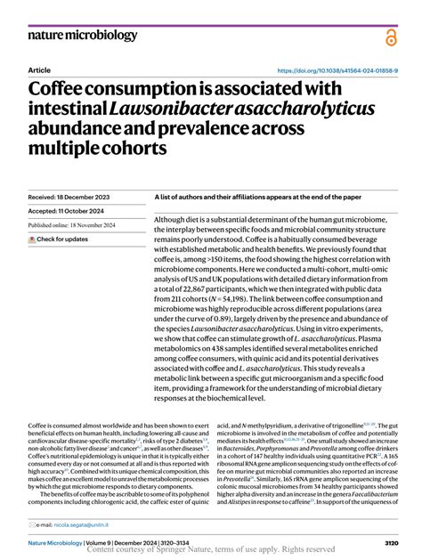 Pdf Coffee Consumption Is Associated With Intestinal Lawsonibacter Asaccharolyticus Abundance