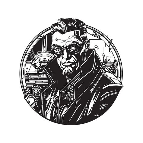 Premium Vector Science Fiction Cyberpunk Gangster Vintage Logo Line