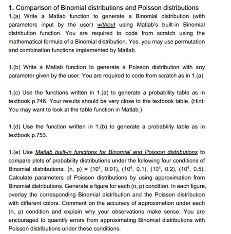 Solved 1 Comparison Of Binomial Distributions And Poisson