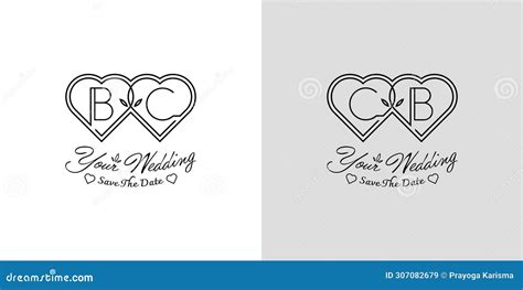 Letters Bc And Cb Wedding Love Logo For Couples With B And C Initials Stock Vector