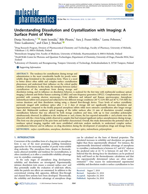 Pdf Understanding Dissolution And Crystallization With Imaging A