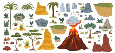 Jurassic Period Environment Game Assets Volcano Stock Vector