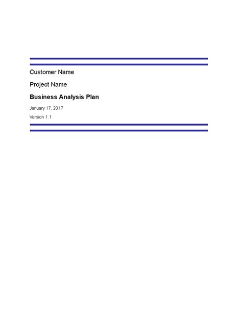 Prima Business Analysis Plan Template