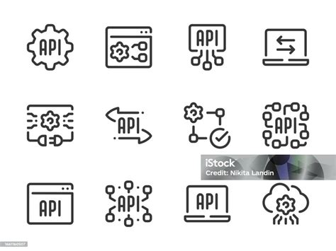 Api Software Development And Data Integration Vector Line Icons Stock