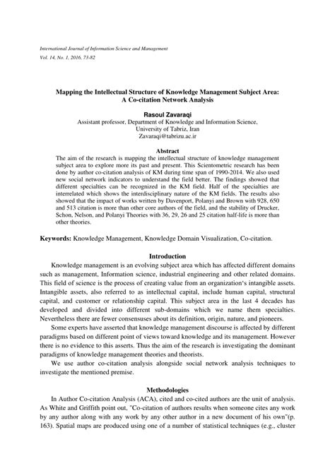 Pdf Mapping The Intellectual Structure Of Knowledge Management Subject Area A Co Citation
