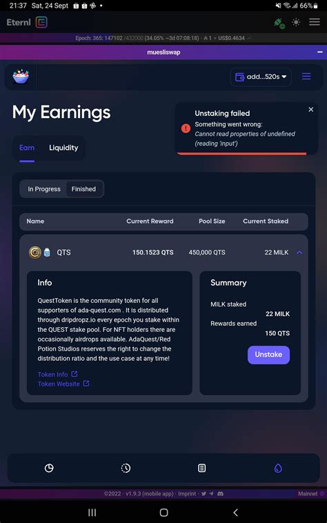 Cannot Unstake Rmuesliswapada