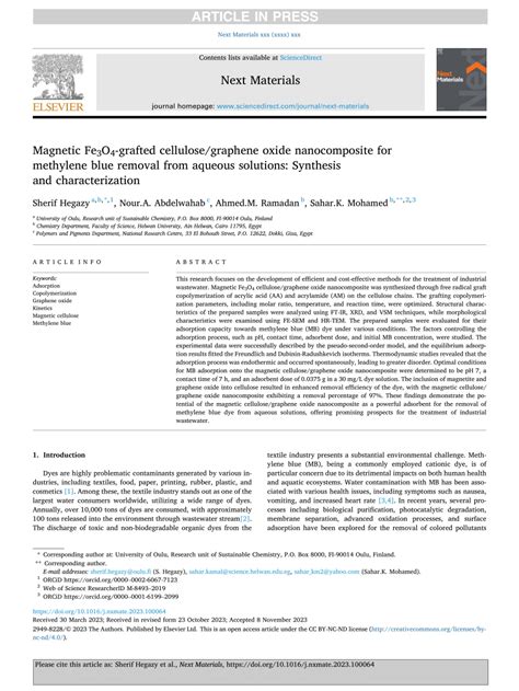 Pdf Magnetic Fe 3 O 4 Grafted Cellulosegraphene Oxide Nanocomposite