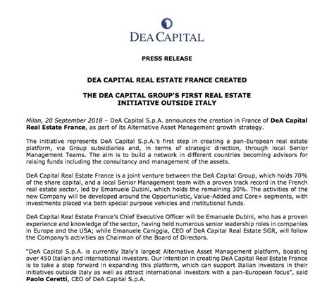 Dea Capital S P A On Linkedin Dea Capital Announces The Creation Of