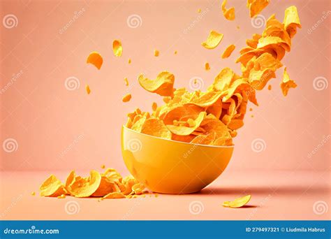 Cornflakes Flying To The White Background Crispy Golden Cornflakes Royalty Free Stock Image