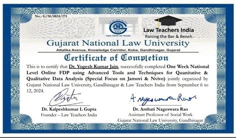 One Week Faculty Development Program Completed Professor Yogesh Kumar
