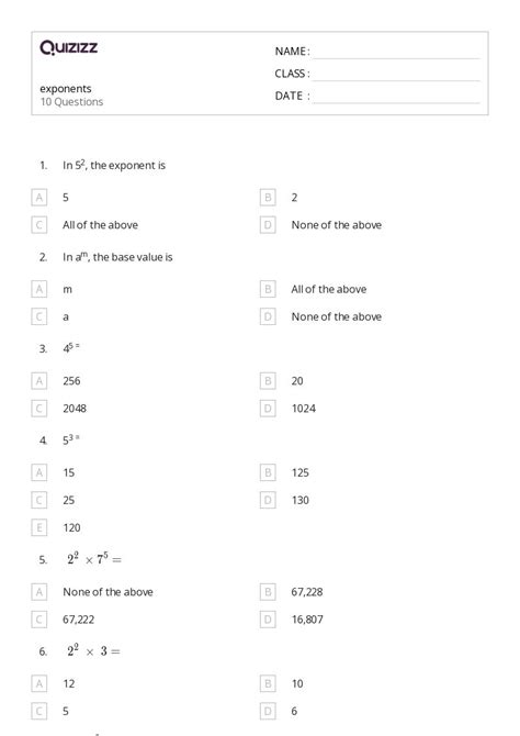 50 Exponents Worksheets For 7th Class On Quizizz Free And Printable