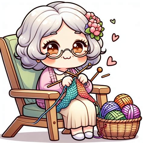 Grandma Knitting Anime Chibi Kawaii Coloring Book Ai Art Generator Easy Peasyai