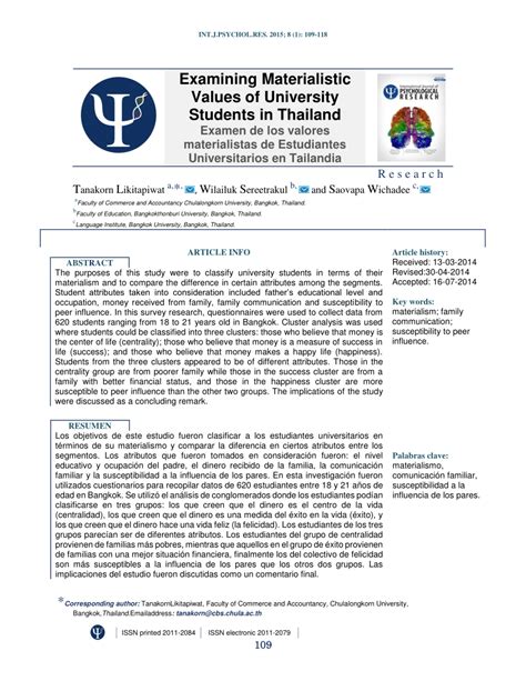 Pdf Examining Materialistic Values Of University Students In Thailand