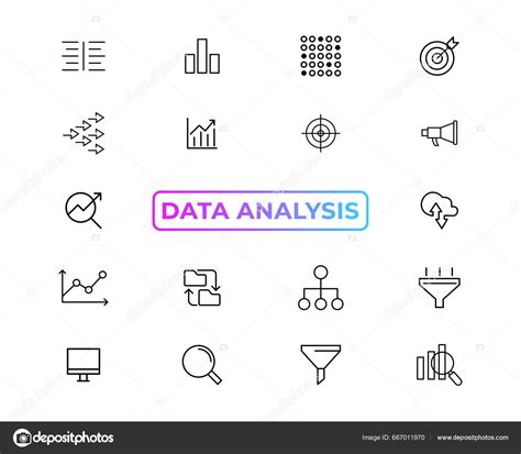 Big Data Analysis Thin Line Icon Set Data Processing Outline Stock