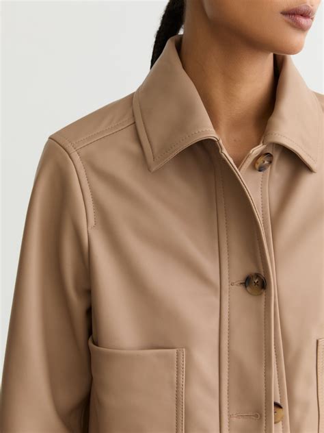 Reiss Leather Trucker Jacket In Neutral Reiss