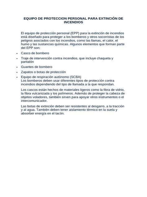 Equipo De Proteccion Personal Para Extinción De Incendios Pdf
