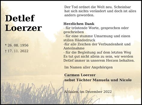 Traueranzeigen Von Detlef Loerzer Trauer Nordkurier