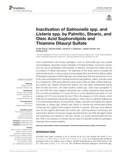 Pdf Inactivation Of Salmonella Spp And Listeria Spp By Palmitic