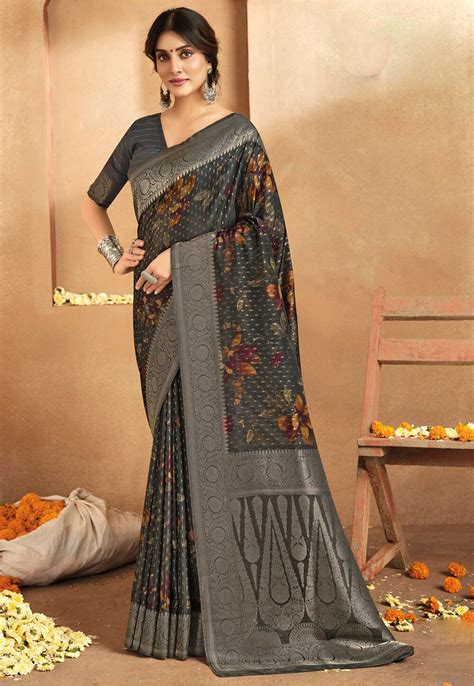 Buy Woven Art Silk Saree In Charcoal Black Online Ssea4358 Utsav