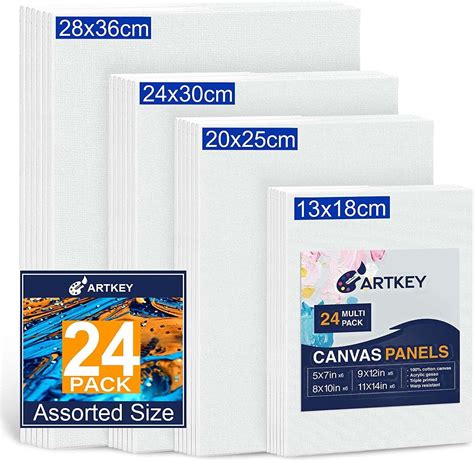 Artkey Artist Canvas Panels 5x7 8x10 9x12 11x14 Inch 24 Pack