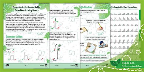 Precursive Left Handed Letter Formation Activity Sheets