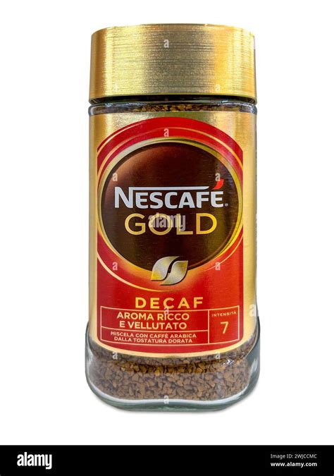 Italy February 06 2024 Nescafe Gold Decaf Instant Coffee In Glass