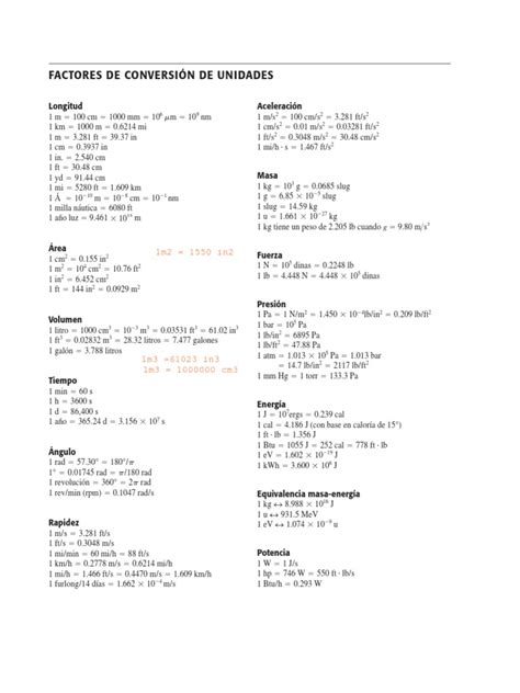 Tabla Factores De Conversion Pdf Naturaleza Notación