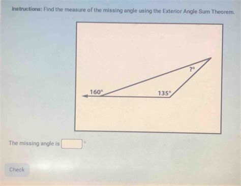 Solved Instructions Find The Measure Of The Missing Angle Using The