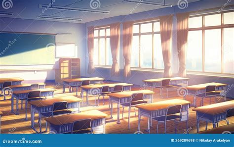 Sala De Aula De Anime Deserta Apenas Solários E Cadeiras é Gerativo