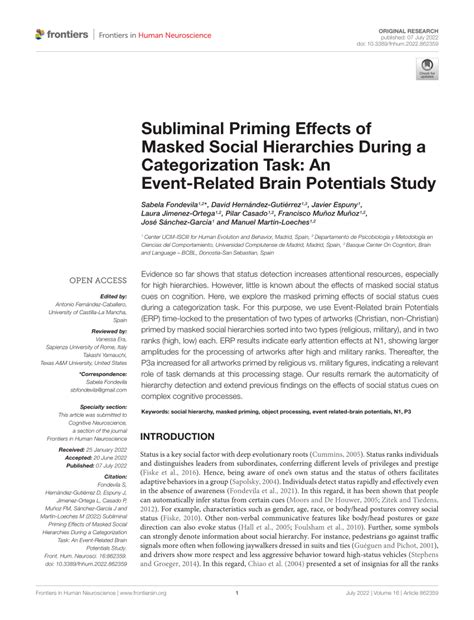 Pdf Subliminal Priming Effects Of Masked Social Hierarchies During A