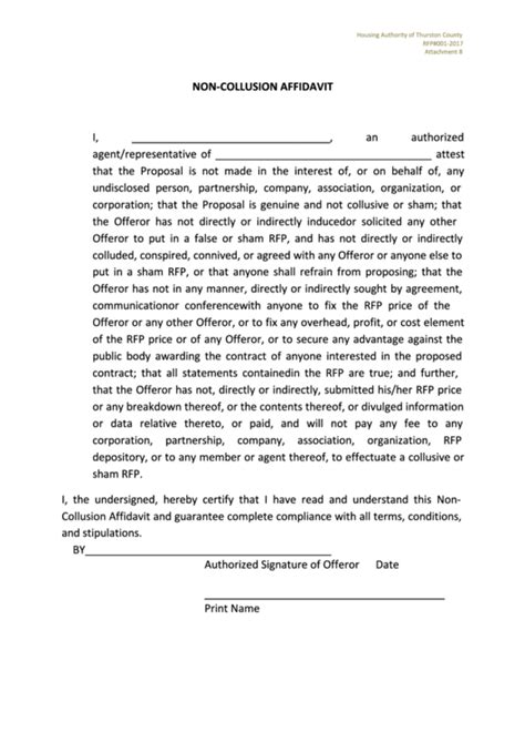 Non Collusion Affidavit Form Printable Pdf Download