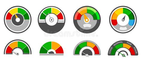 Set Of Gauge Measure Meter Indicator In A Flat Design Stock Vector