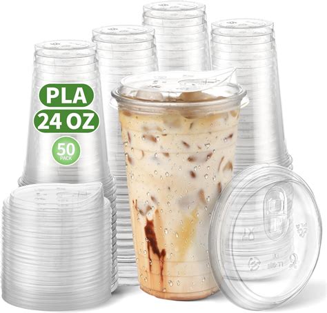 Ccwoff 24 Oz Compostable Clear Plastic Cups Disposable Iced