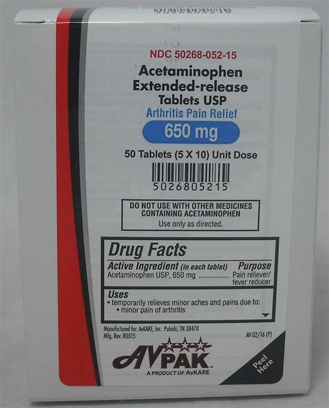 Avpak Acetaminophen Extended Release Tablets 50 Count Thrifty White