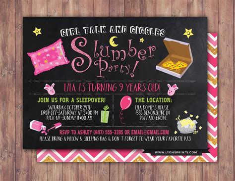 Slumber Party Invitation Pajama Party Invite Girl Slumber Party