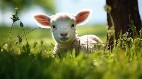 Premium Ai Image A Lamb On Green Grass