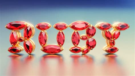 Render Of Name Ruby In Red Jewels Gemstone Letters With Elegant Structure Stock Illustration