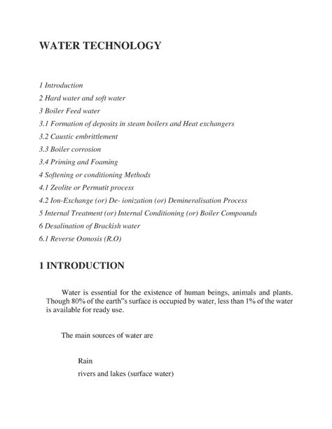 Water Technology Engineering Chemistry Lecture Notes Water
