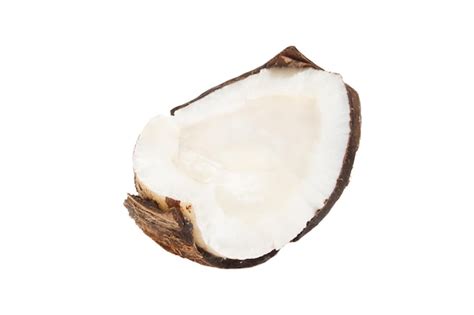 Premium Psd Piece Part Of A Coconut In A Coconut Shell On A White Background