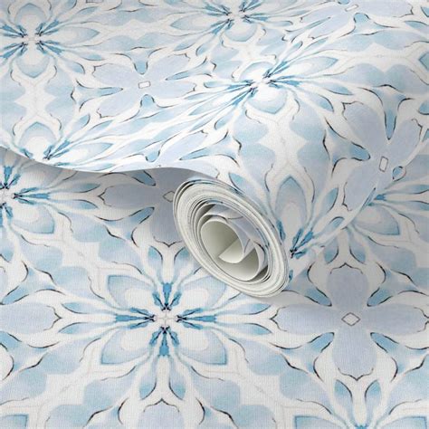 Blue Floral Morrocan Tile Pattern Use Wallpaper Spoonflower