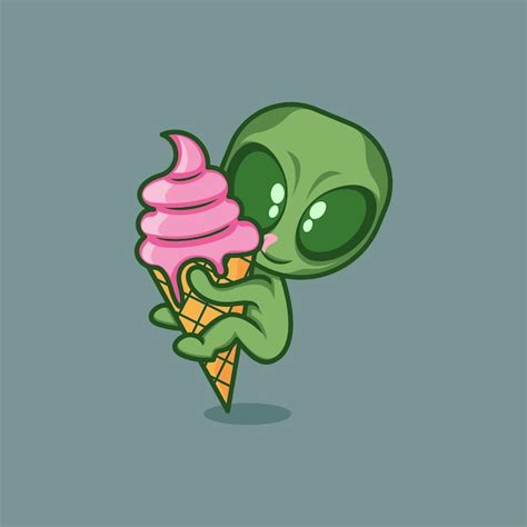 Premium Vector Cute Cartoon Alien With Ice Cream