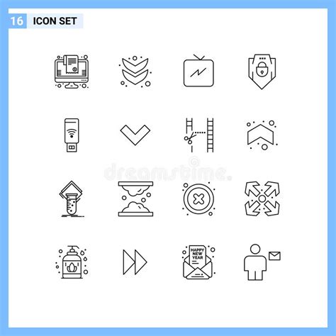 Modern Set Of 16 Outlines Pictograph Of Signal Wifi Power Usb Shield Stock Vector