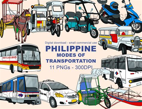 Philippine Transportation Clipart Jeep Tricycle E Bike Bangka Bus Mrt