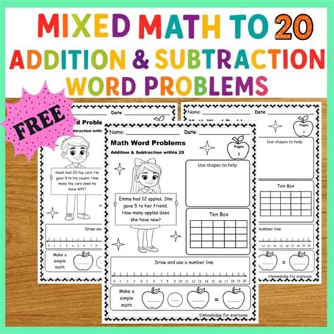 Mixed Math Word Problems Addition And Subtraction Within 20 Free