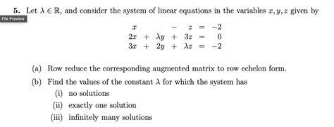 let λinr ﻿and consider the system of ﻿linear