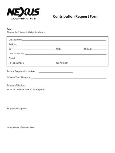 Fillable Online Contribution Request For Nexus Funding Fax Email Print Pdffiller